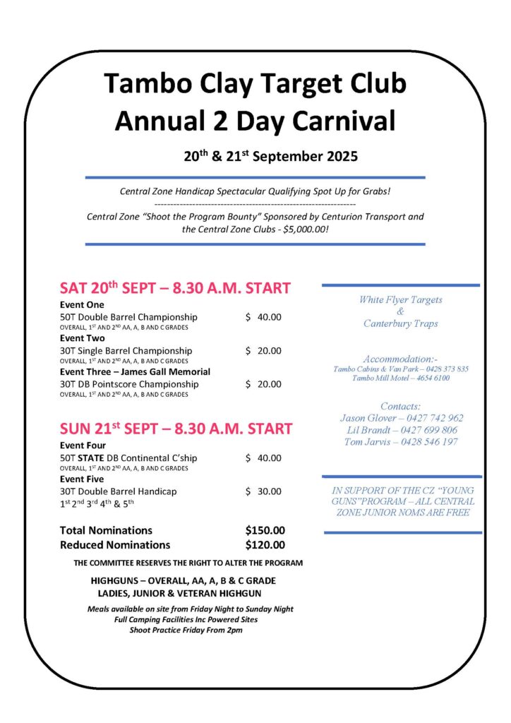 Tambo Clay Target Club Annual 2 Day Carnival - Queensland Clay Target ...